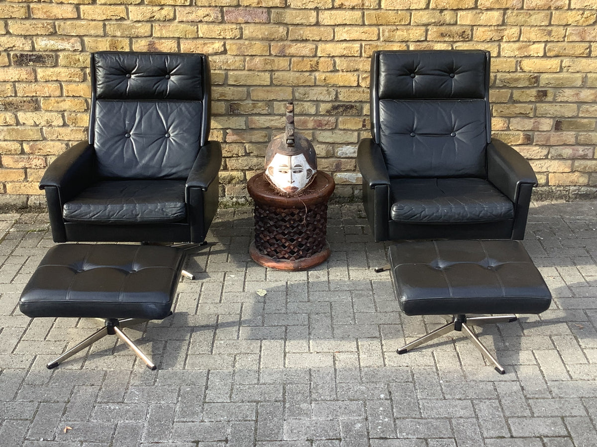 Mid century leather swivel chair & stool Denmark 1970s – Bleu Furniture