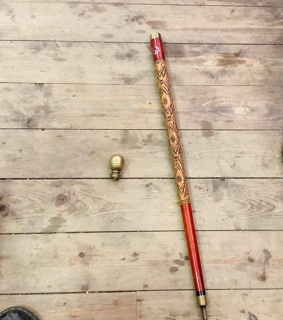 vintage hidden pool cue walking stick carved wood ( – Bleu Furniture